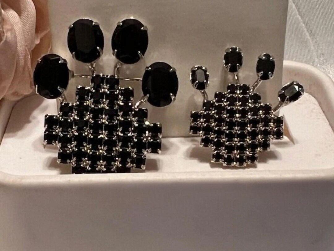 Vintage Dorothy BAUER Paw Print Brooch Pins Lot of TWO! Black ...