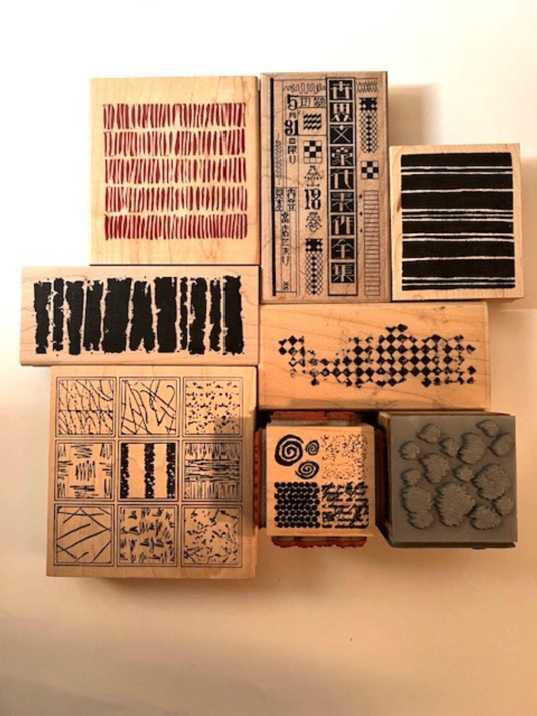 Vintage Large Wooden Rubber Stamps! Stripes, Patterns, Multi-sided ...