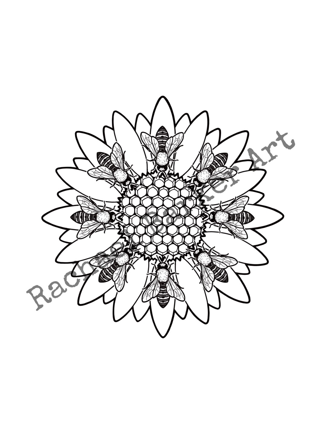 Sunflower Honey Bee Line Drawing PNG Digital Download Cricut Glowforge ...