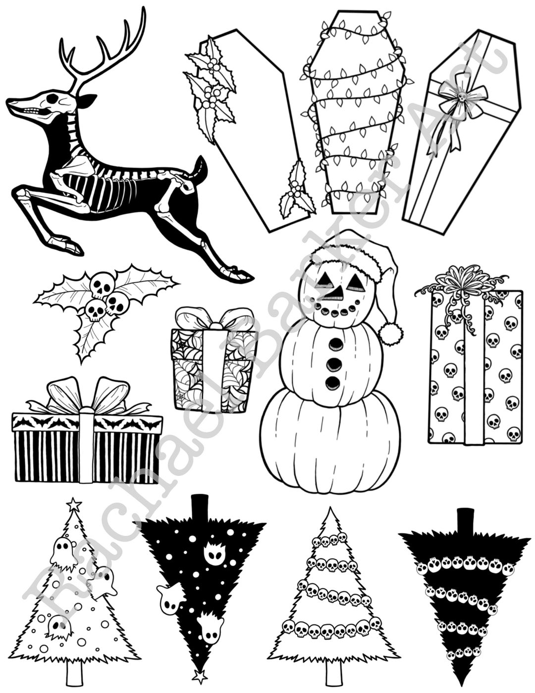 Gothmas Gothic Christmas I Line Drawing PNG Digital Download Cricut ...