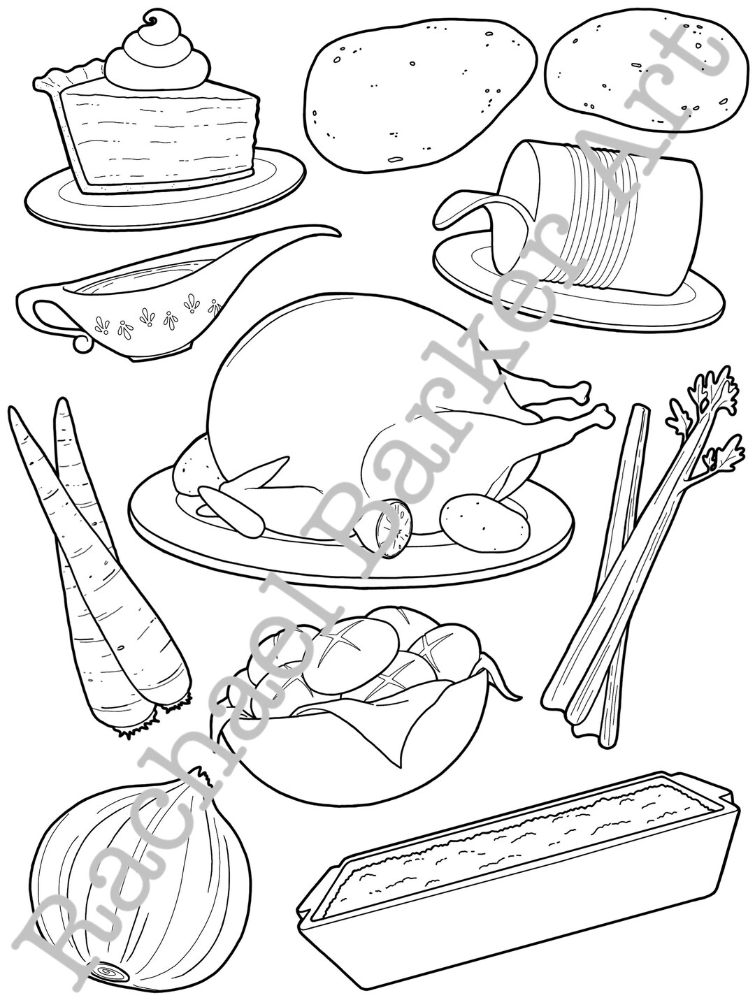 Thanksgiving Foods Line Drawing PNG Digital Download Cricut Glowforge ...