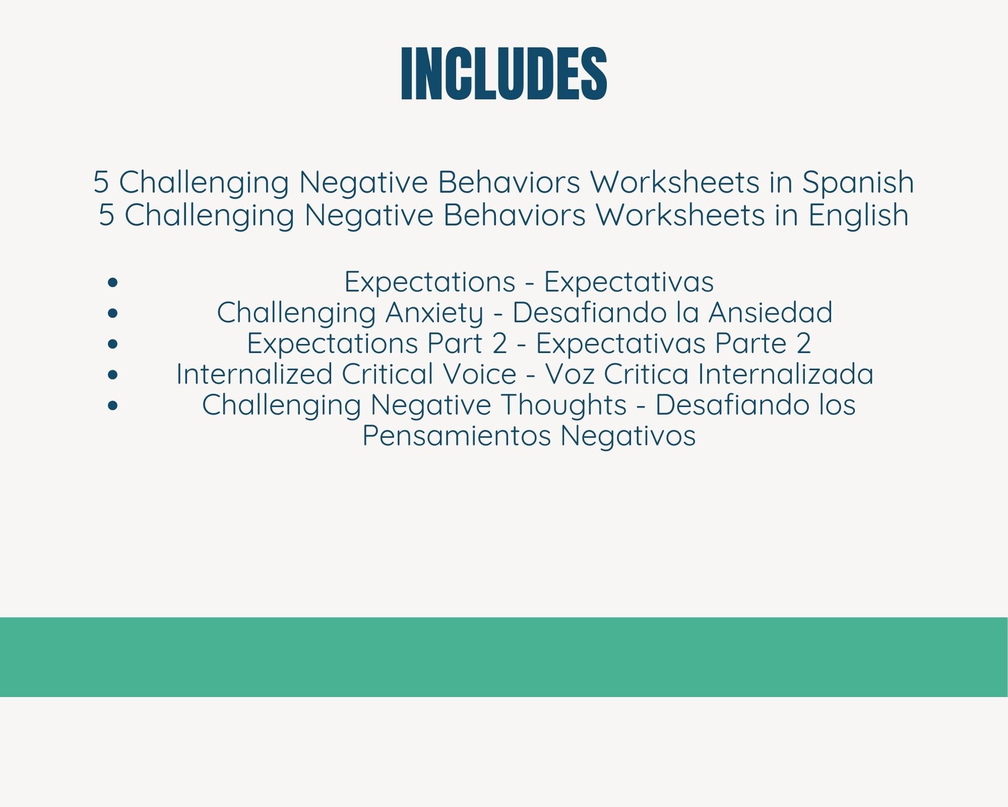 Challenging Negative Behaviors Worksheets | Hojas De Trabajo Para ...