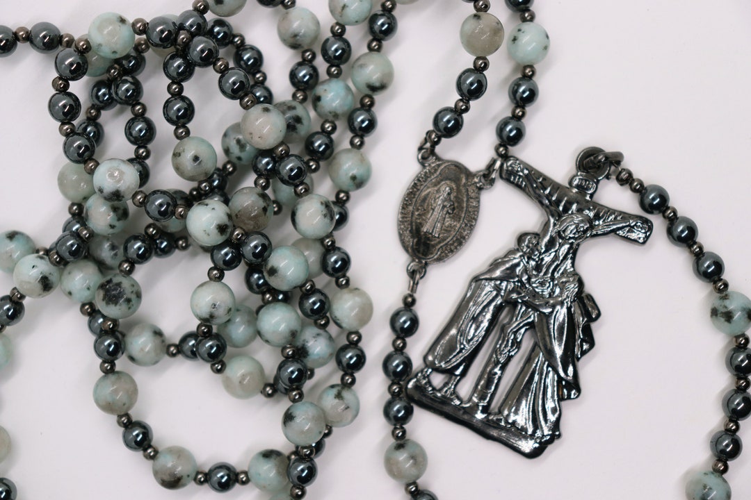 St Saint Benedict Gunmetal Rosary, Mens Rosary, Dark Grey Rosary, Kiwi ...
