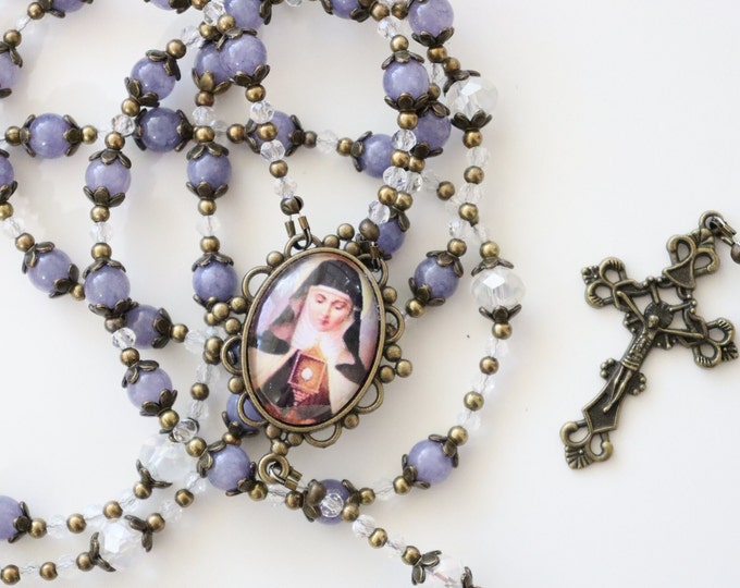 St Clare Rosary, Patron Saint of Eye Disorders, Bronze, Purple Agate ...