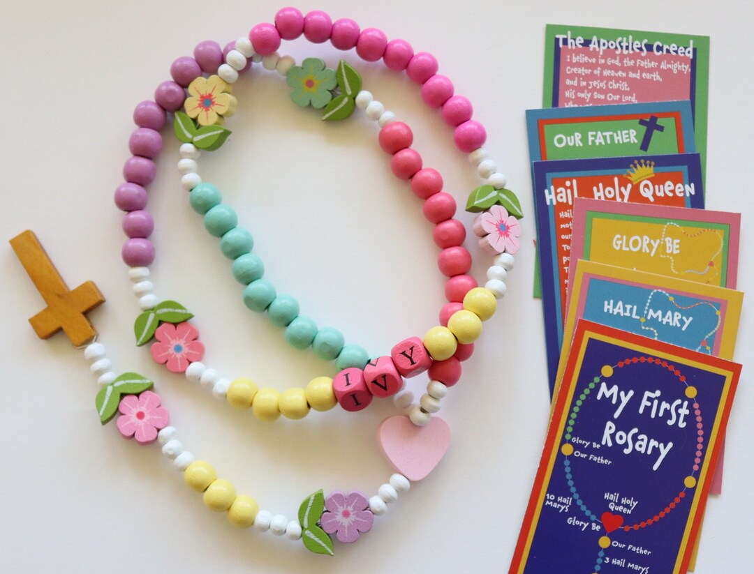 Children's Wood Bead Rosary, Catholic Rosary, 10mm Beads, Painted Beads ...