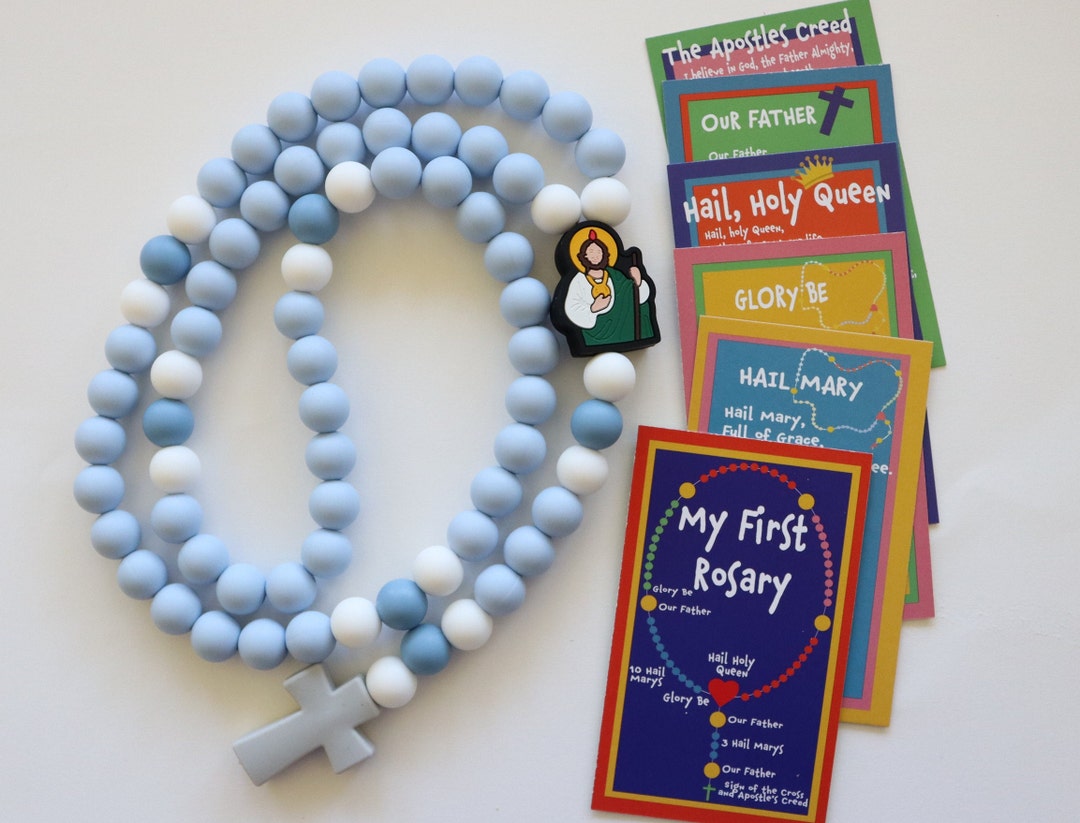 Baby's First Rosary: St Jude, Chewable Silicone Beads, Prayer Cards - Etsy