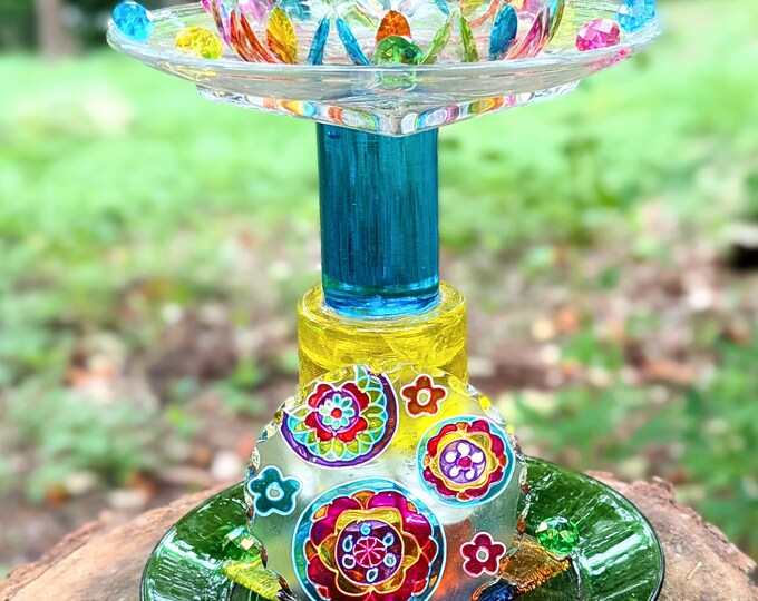 COLORFUL CRYSTAL Bird Bath, Totem, Bird Feeder, Center Piece, Side ...