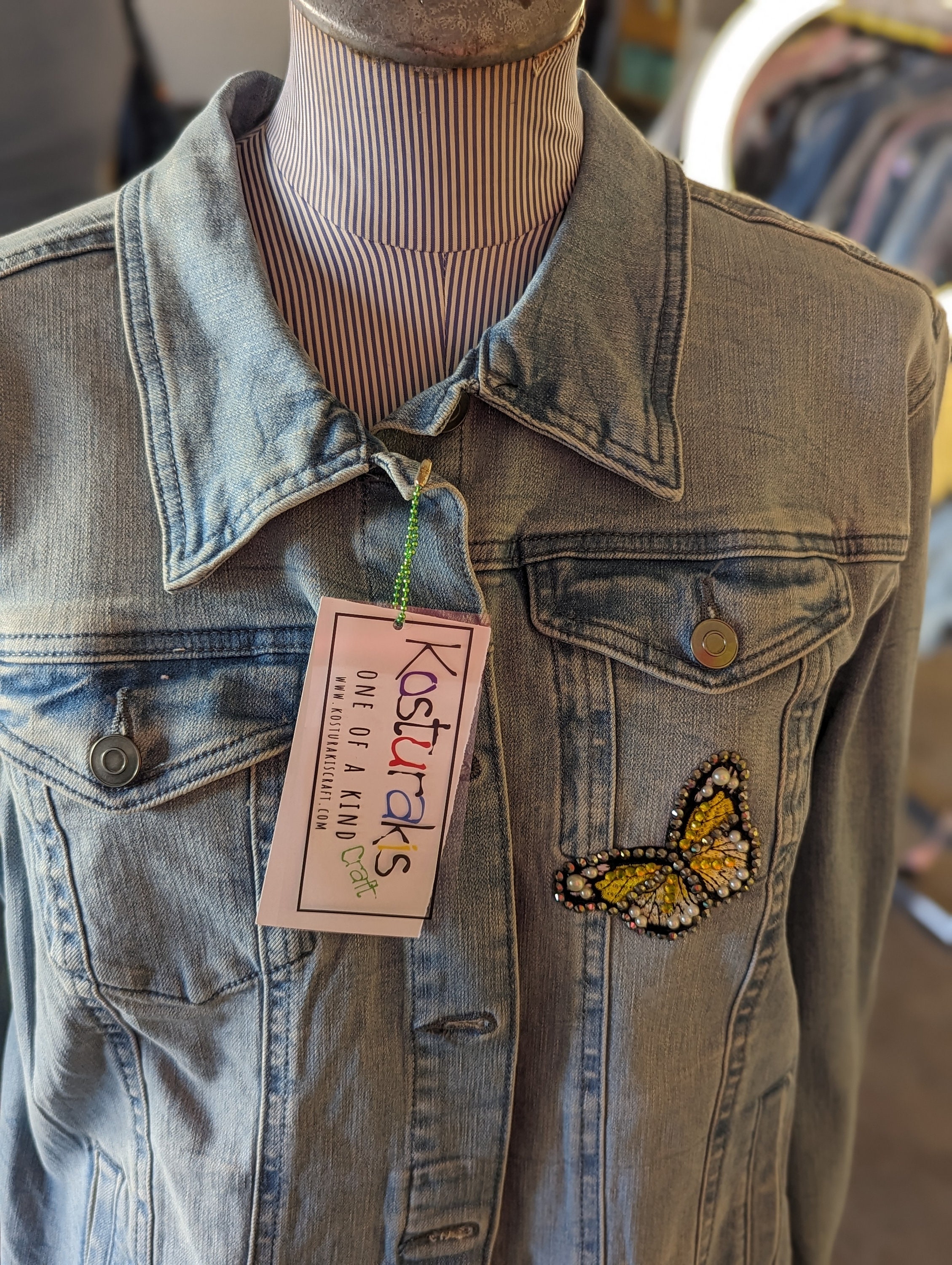 Butterfly Garden on Liight Blue Denim Jacket. Embellished Denim Jacket ...