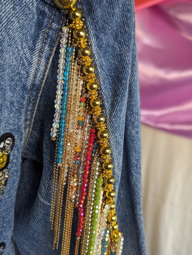 Colorful Roses on Tull on a Med Blue Denim Jacket. Embellished Denim ...