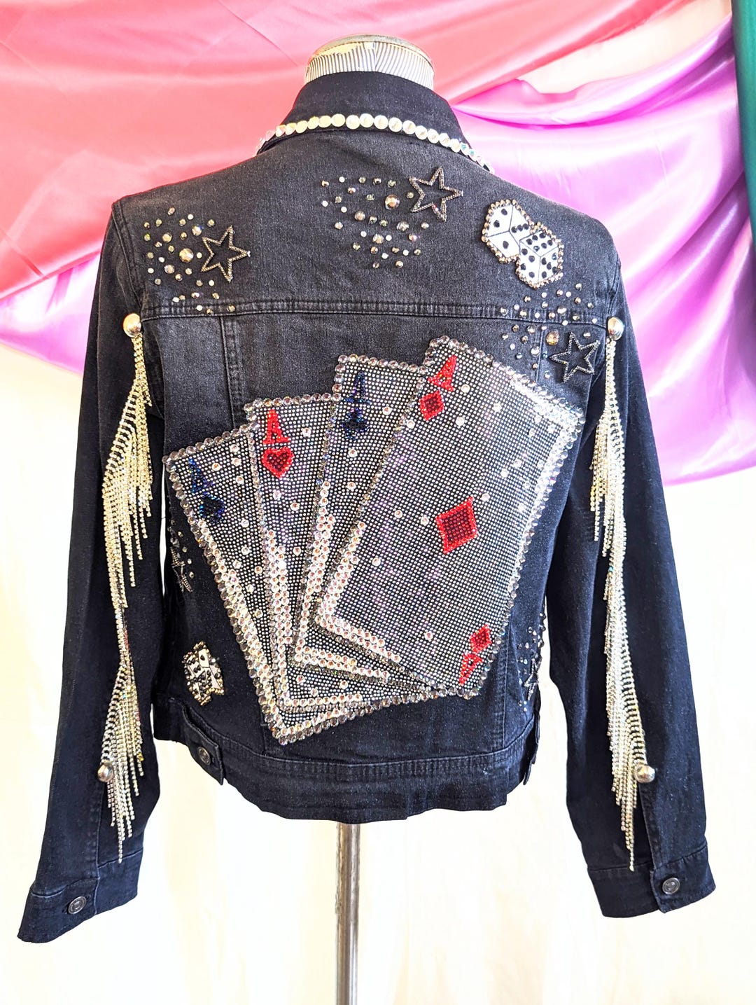 Playing Cards on Black Denim Jacket. Size M Oversize - Etsy