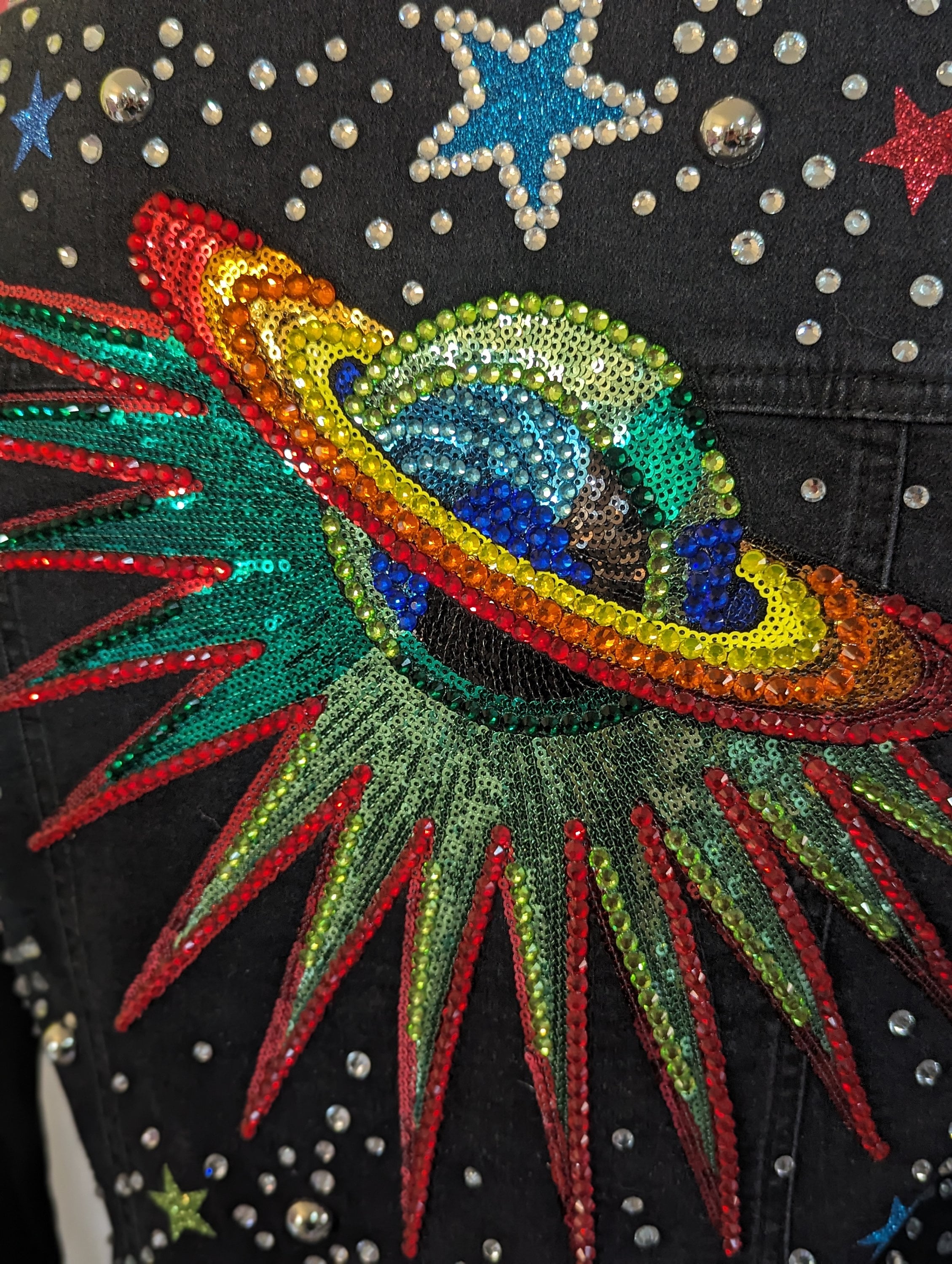 Colorful Planet With Stars on a Black Denim Jacket, Embellished Denim ...