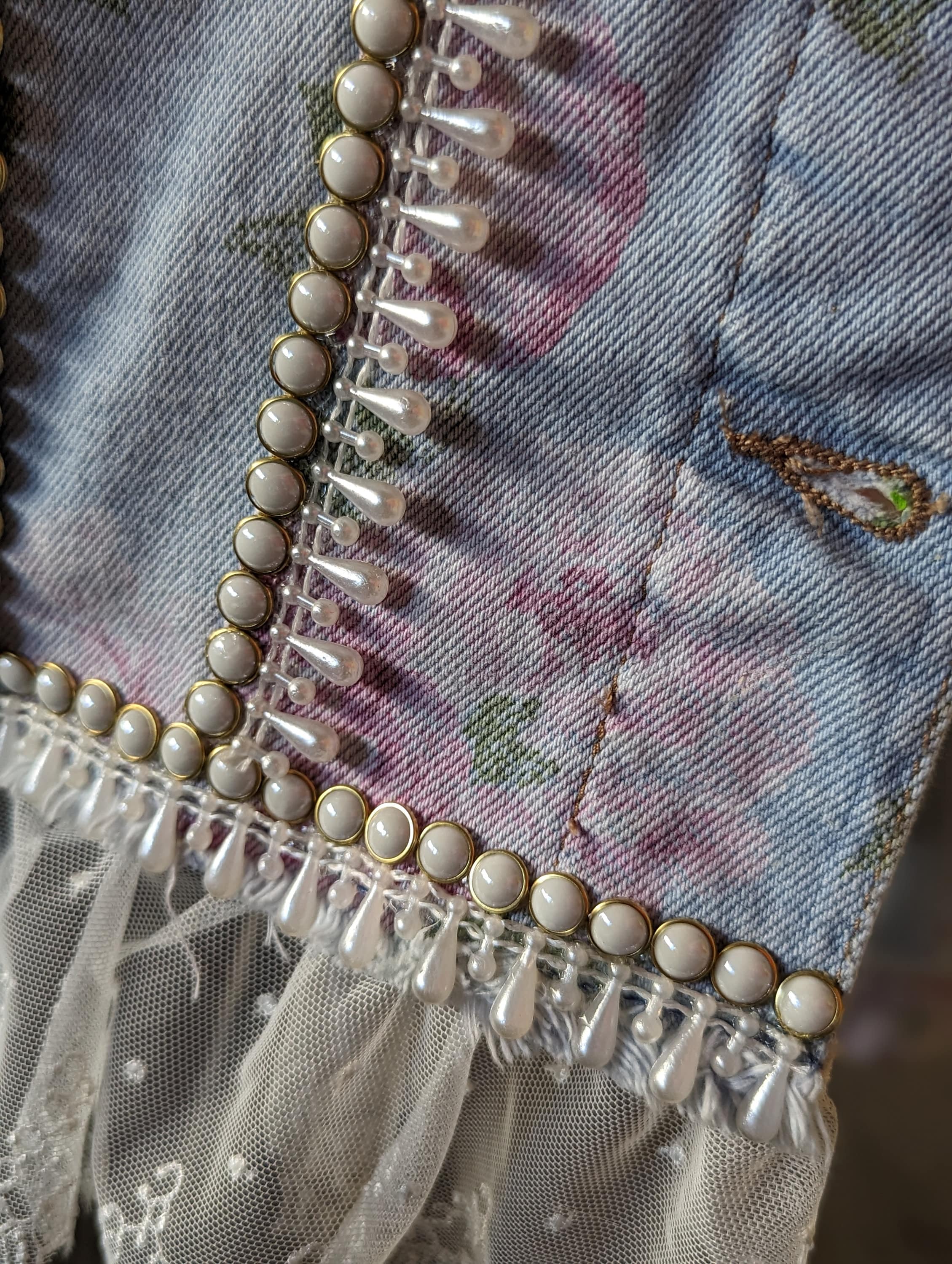 Crown on a Roses Print Denim Jacket. Embellished Denim Jacket ...