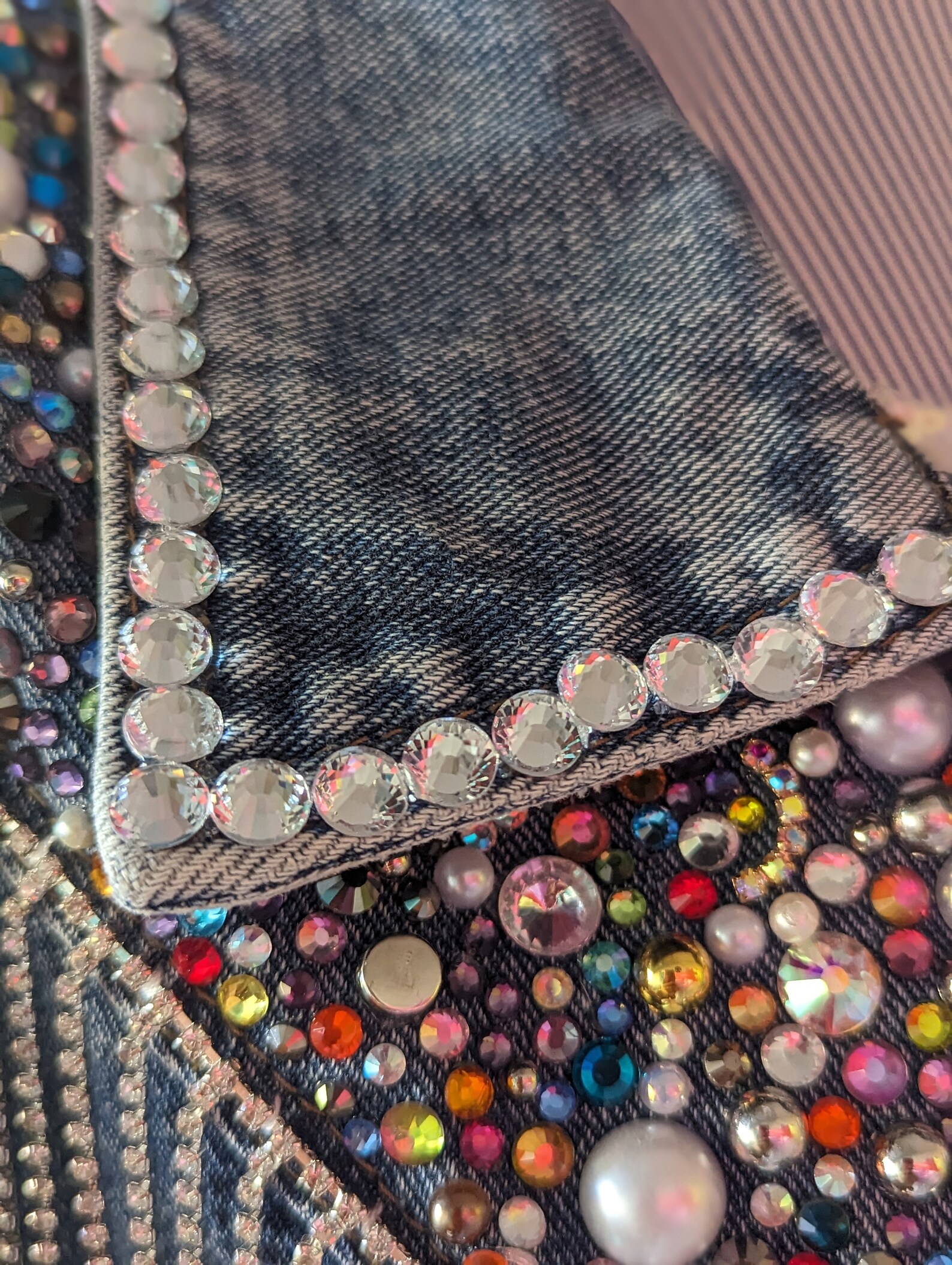 Colorful Sparkly on a Med Blue Denim Jacket. Embellished Denim Jacket ...