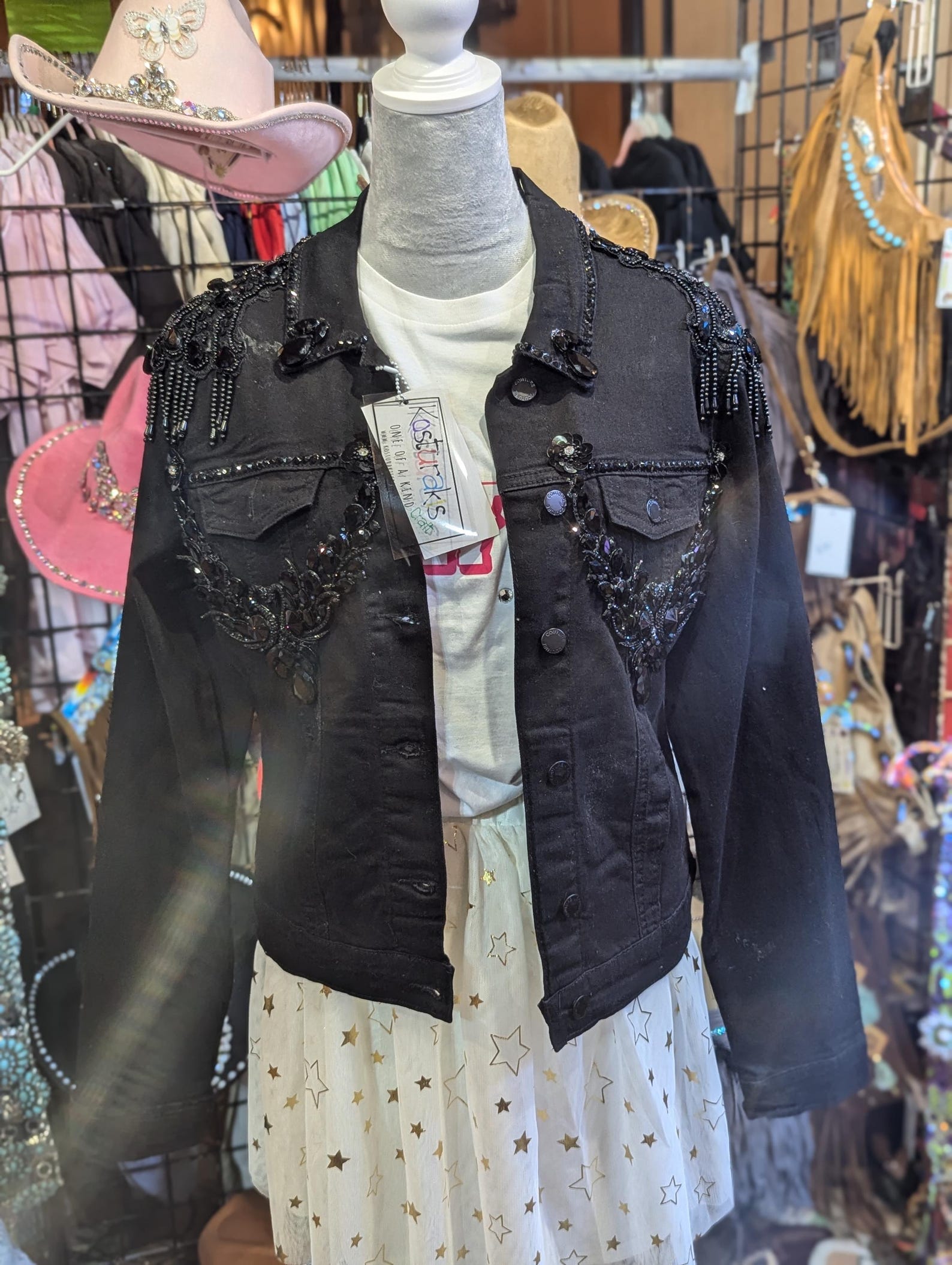 Black Swan on a Black Denim Jacket. Embellished Denim Jacket ...