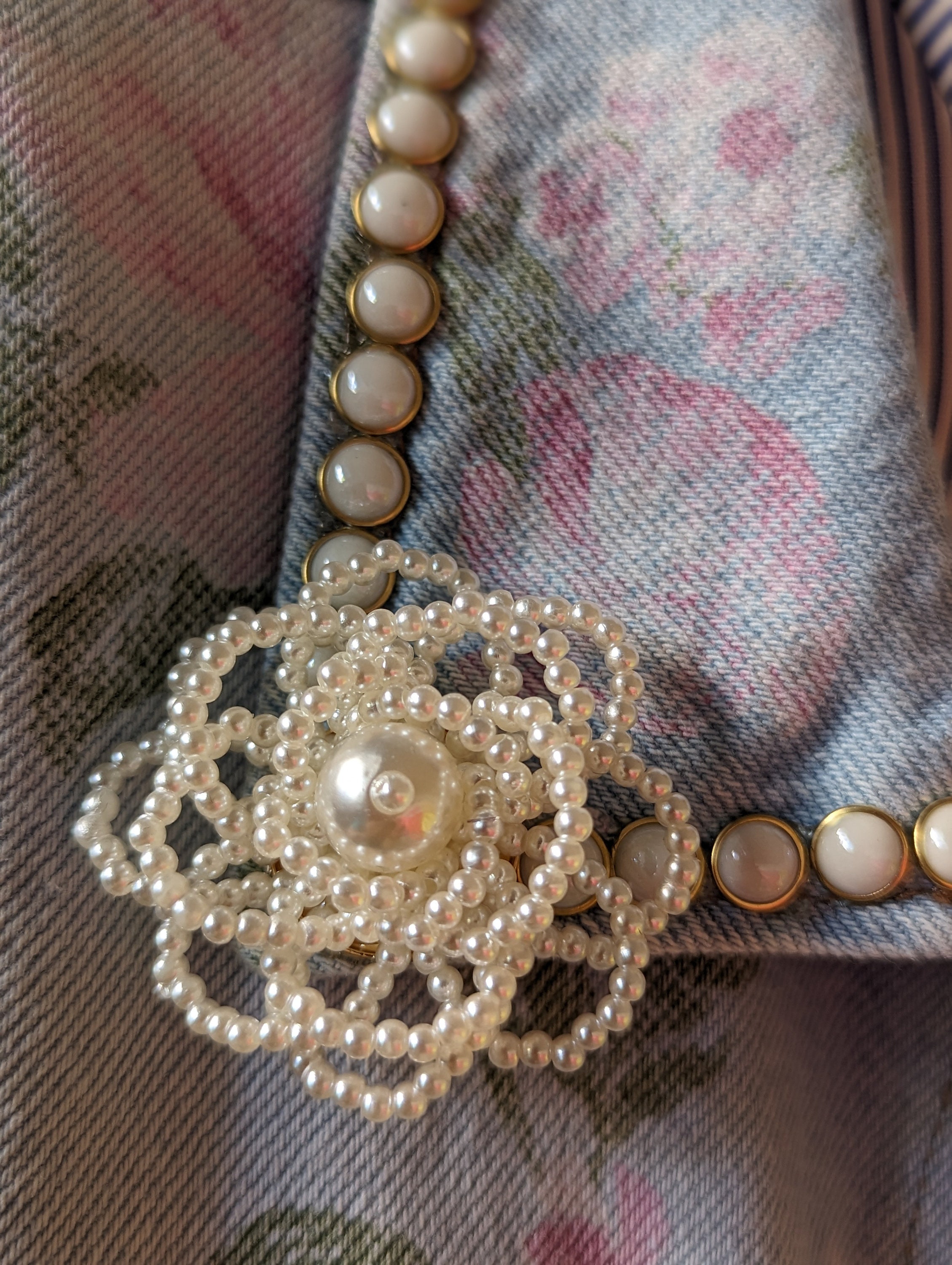 Crown on a Roses Print Denim Jacket. Embellished Denim Jacket ...