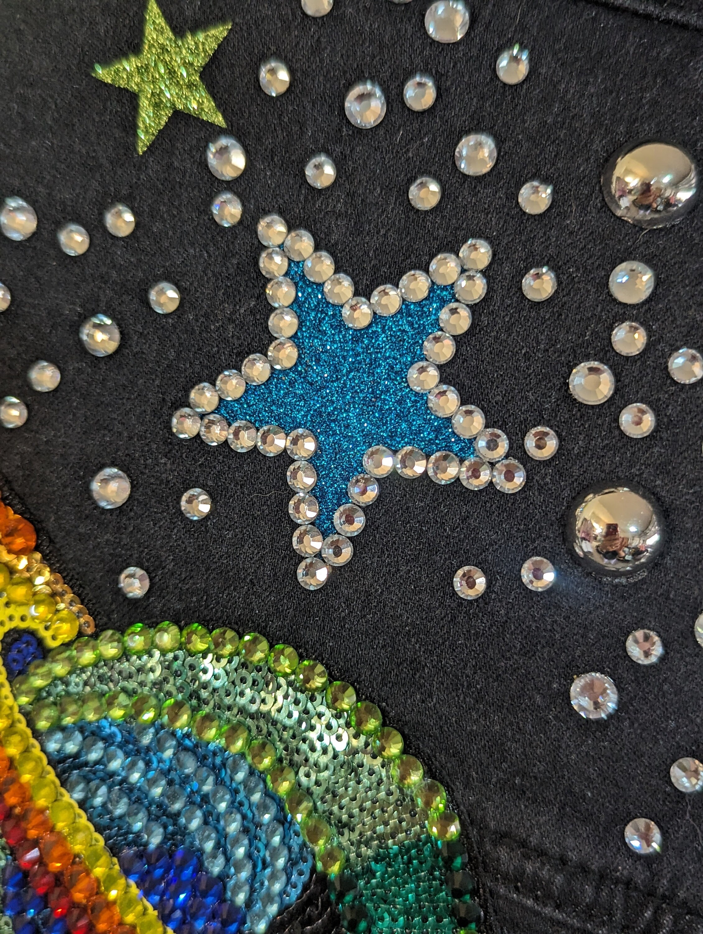 Colorful Planet With Stars on a Black Denim Jacket, Embellished Denim ...