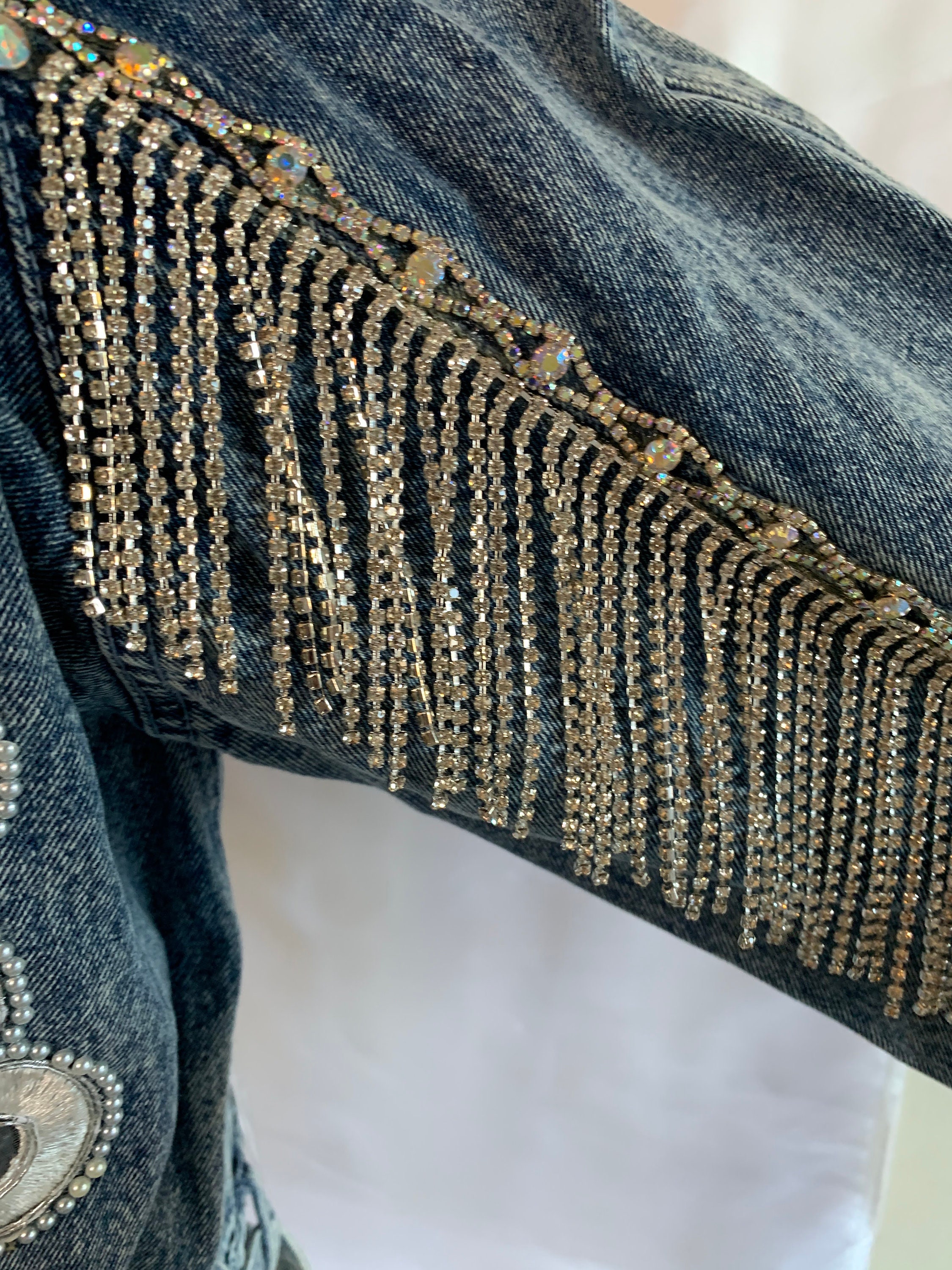 White Patches on a Blue Denim Jacket.embellished Denim Jacket ...