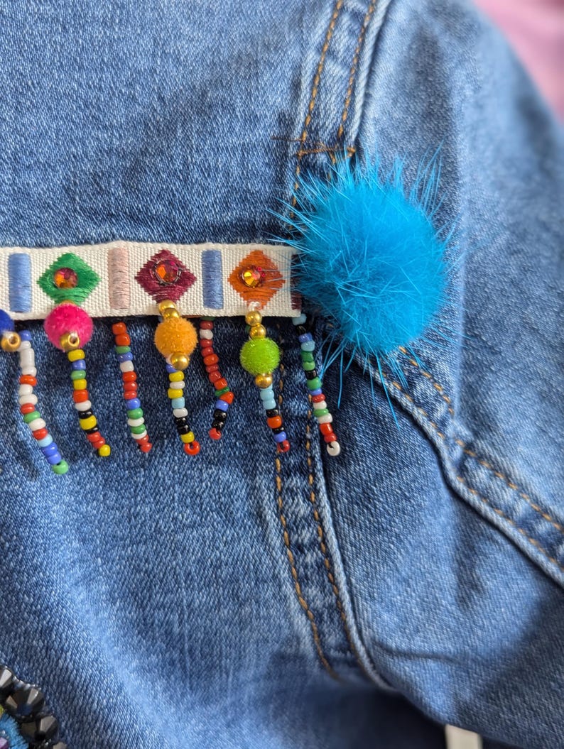 Modern Colorful Puma on a Dark Blue Denim Jacket. Embellished Denim ...