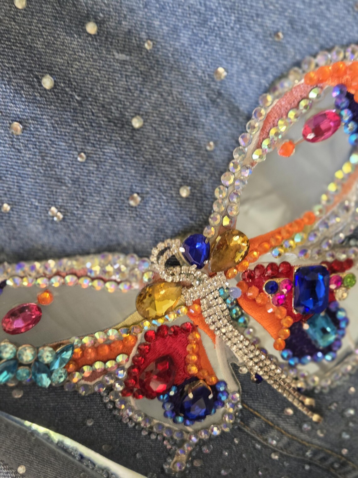 Three White Modern Butterflies on a Med Blue Denim Jacket Size M ...