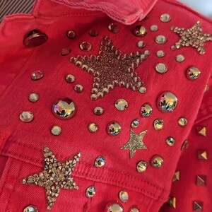 Silver Stars on a Neon Pink Denim Jacket. Embellished Denim - Etsy