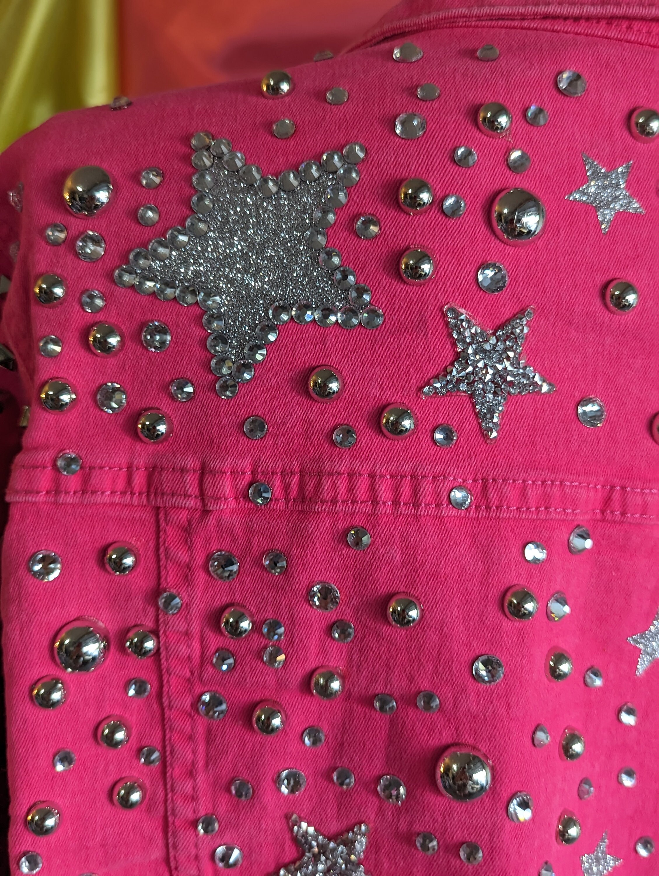 Silver Stars on a Neon Pink Denim Jacket. Embellished Denim - Etsy