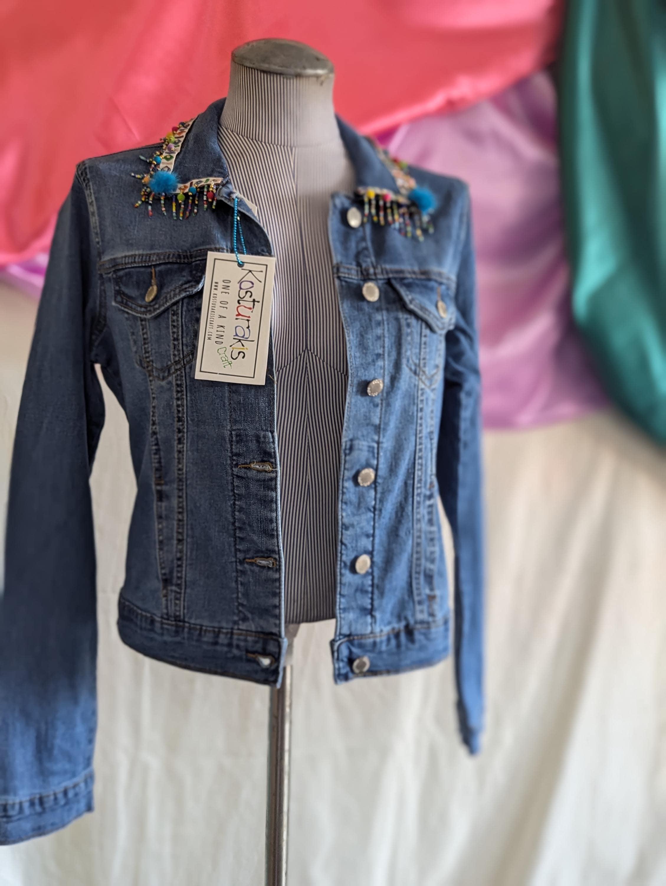Modern Colorful Puma on a Dark Blue Denim Jacket. Embellished Denim ...