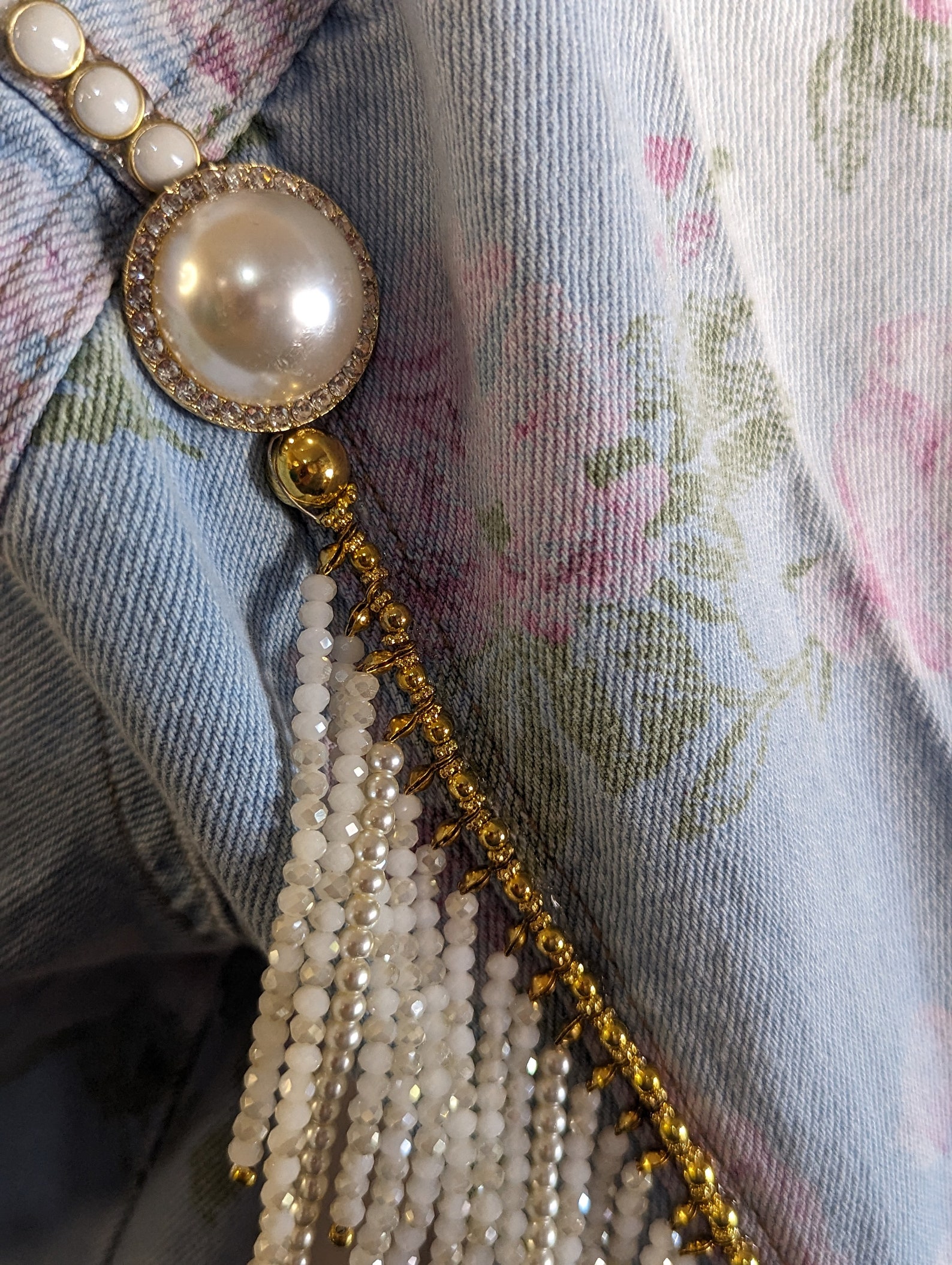 Crown on a Roses Print Denim Jacket. Embellished Denim Jacket ...