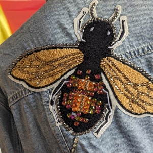 Bees on a Light Blue Denim Jacket. Embellished Denim Jacket, Rhinestone ...