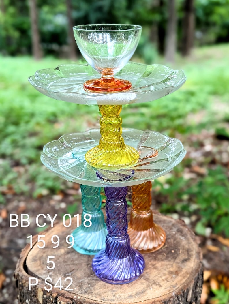 THREE COLORFUL COLUMNS Crystal Bird Bath, Totem, Bird Feeder, Center ...