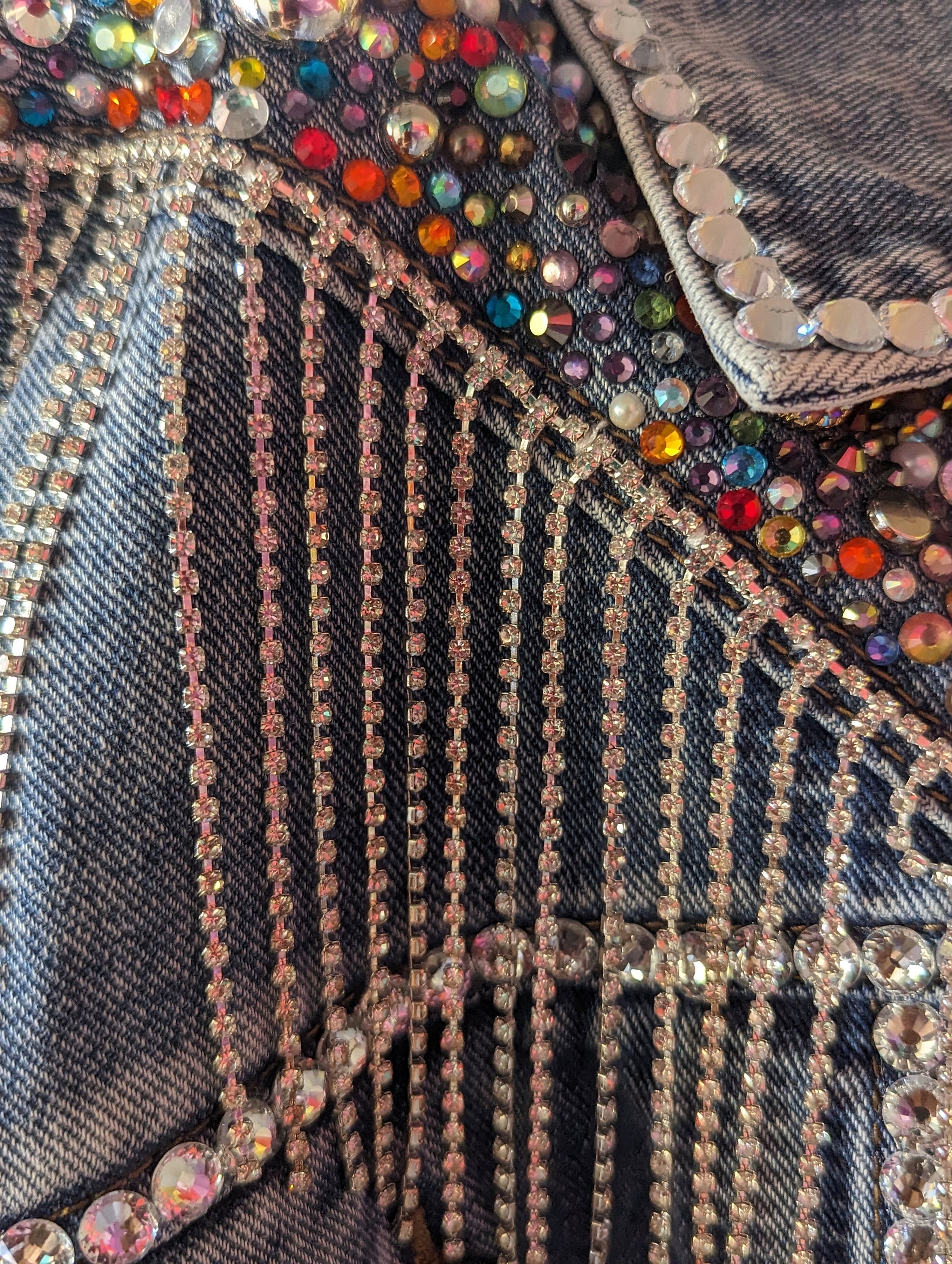 Colorful Sparkly on a Med Blue Denim Jacket. Embellished Denim Jacket ...