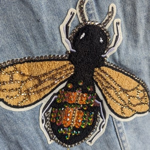 Bees on a Light Blue Denim Jacket. Embellished Denim Jacket, Rhinestone ...