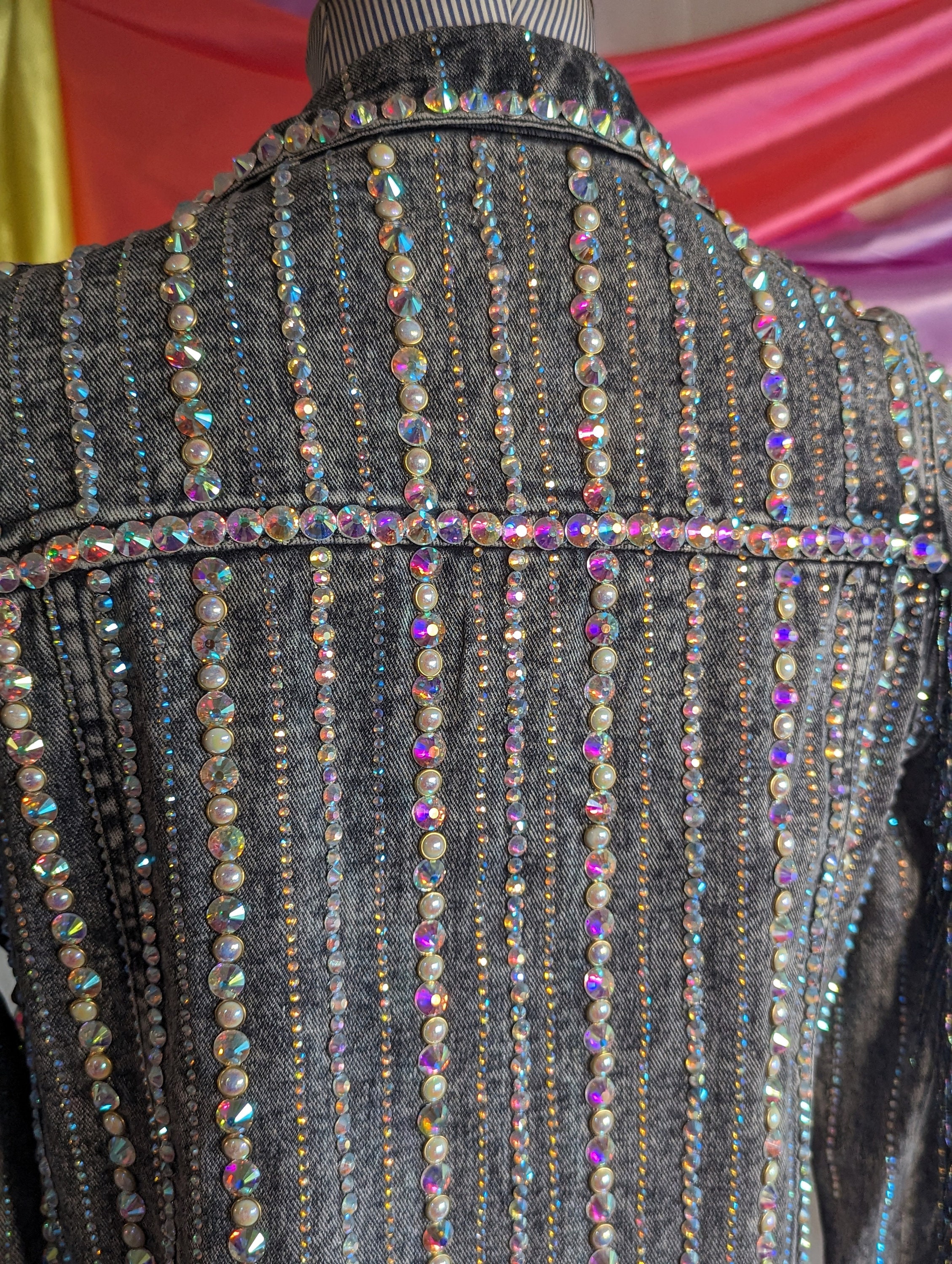 AB Sparkly With Black Details on a Black Denim Jacket. Embellished ...