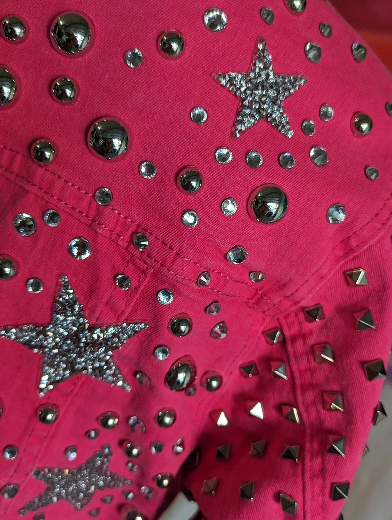 Silver Stars on a Neon Pink Denim Jacket. Embellished Denim - Etsy