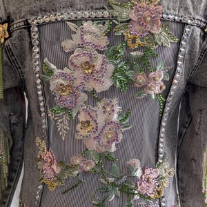 Lace With Pale Roses and Beige Lace at the Bottom on a Grey Denim ...