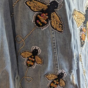 Bees on a Light Blue Denim Jacket. Embellished Denim Jacket, Rhinestone ...