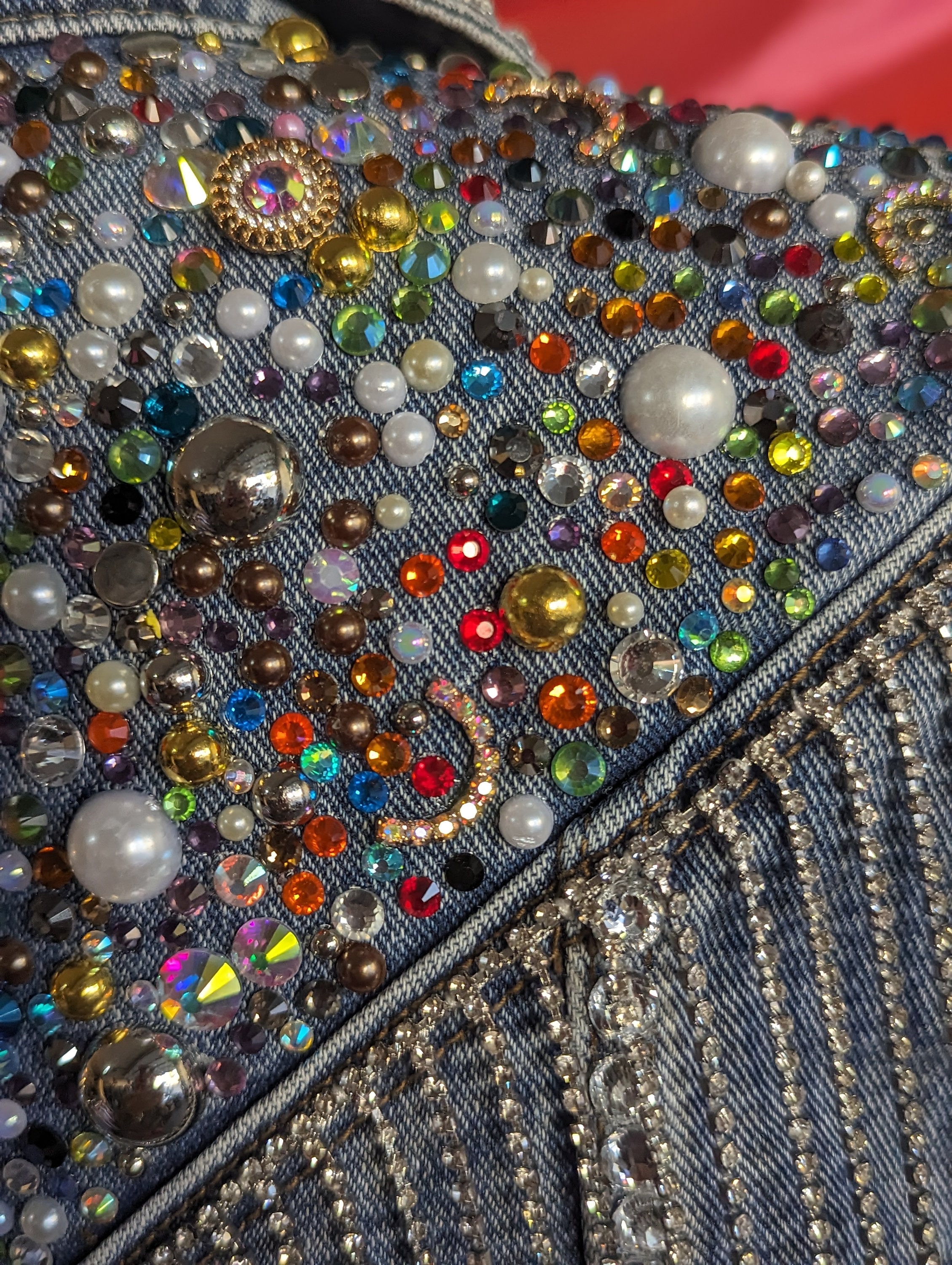 Colorful Sparkly on a Med Blue Denim Jacket. Embellished Denim Jacket ...