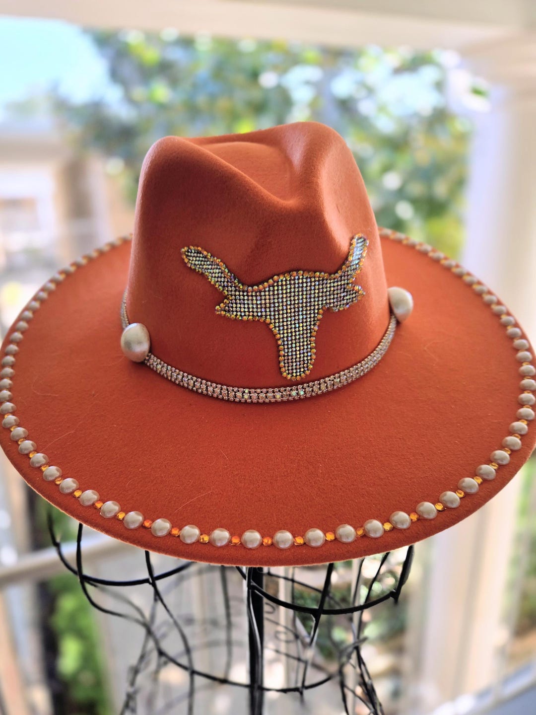 Longhorn With Rhinestones on a Orange Felt Hat - Etsy