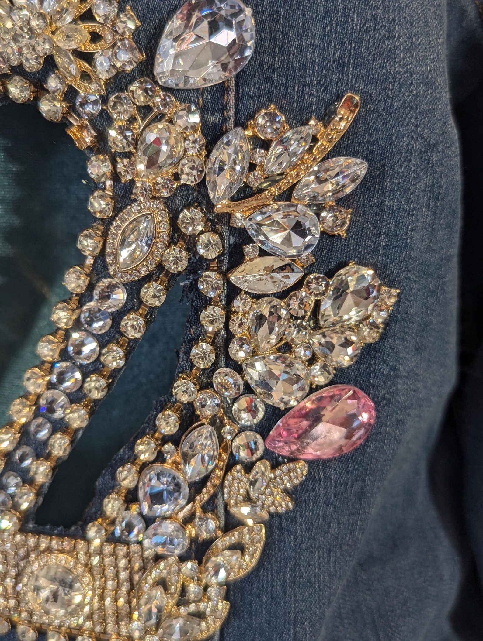 Swan Crown With Pink Details on a Med Blue Denim Jacket. Embellished ...