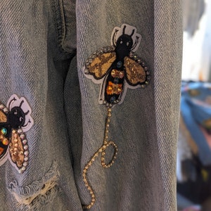 Bees on a Light Blue Denim Jacket. Embellished Denim Jacket, Rhinestone ...