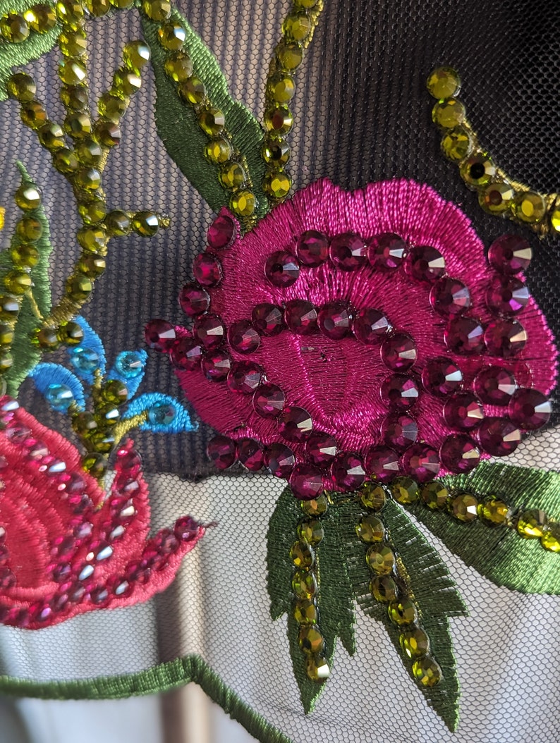 Colorful Roses on Tull on a Med Blue Denim Jacket. Embellished Denim ...