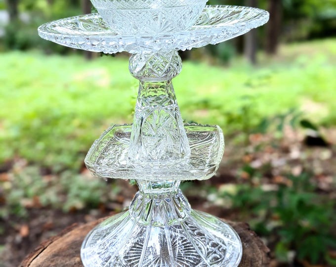 ANTIQUE CRYSTAL Bird Bath, Totem, Bird Feeder, Center Piece, Side Table ...