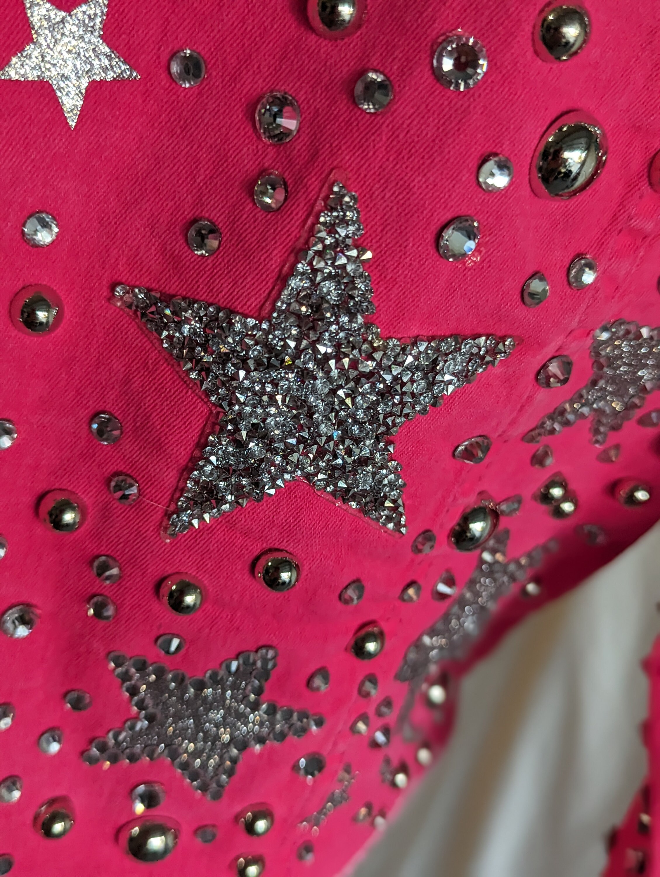 Silver Stars on a Neon Pink Denim Jacket. Embellished Denim - Etsy