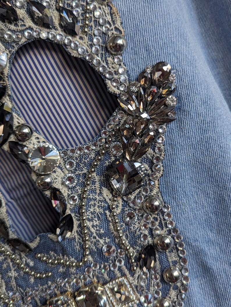 Lace Skull in Silver on a Med Blue Denim Jacket. Embellished Denim ...
