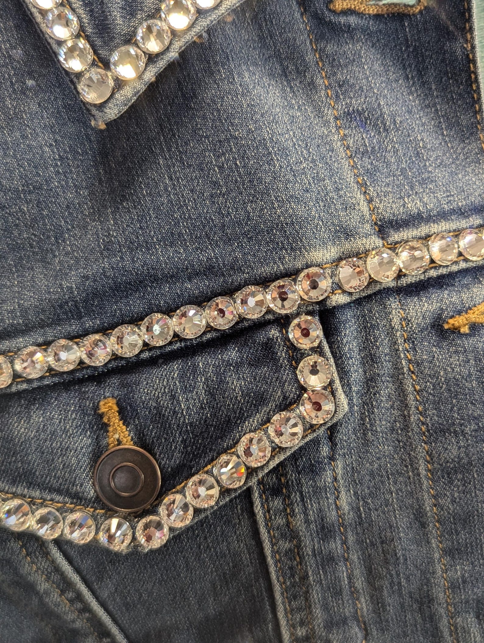 Swan Crown With Pink Details on a Med Blue Denim Jacket. Embellished ...