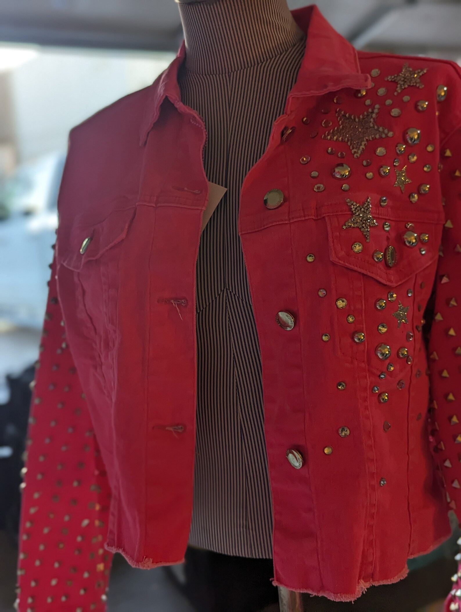 Silver Stars on a Neon Pink Denim Jacket. Embellished Denim - Etsy