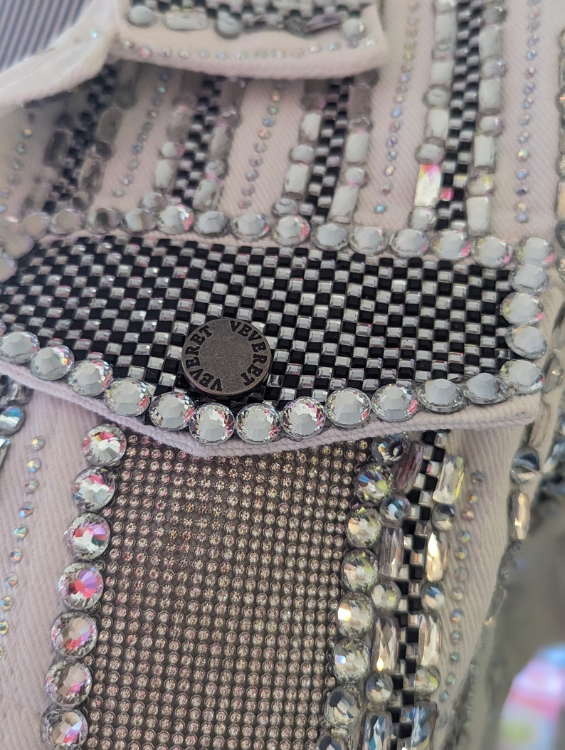 Race Sparkly on a White Denim Jacket. Embellished Denim Jacket ...