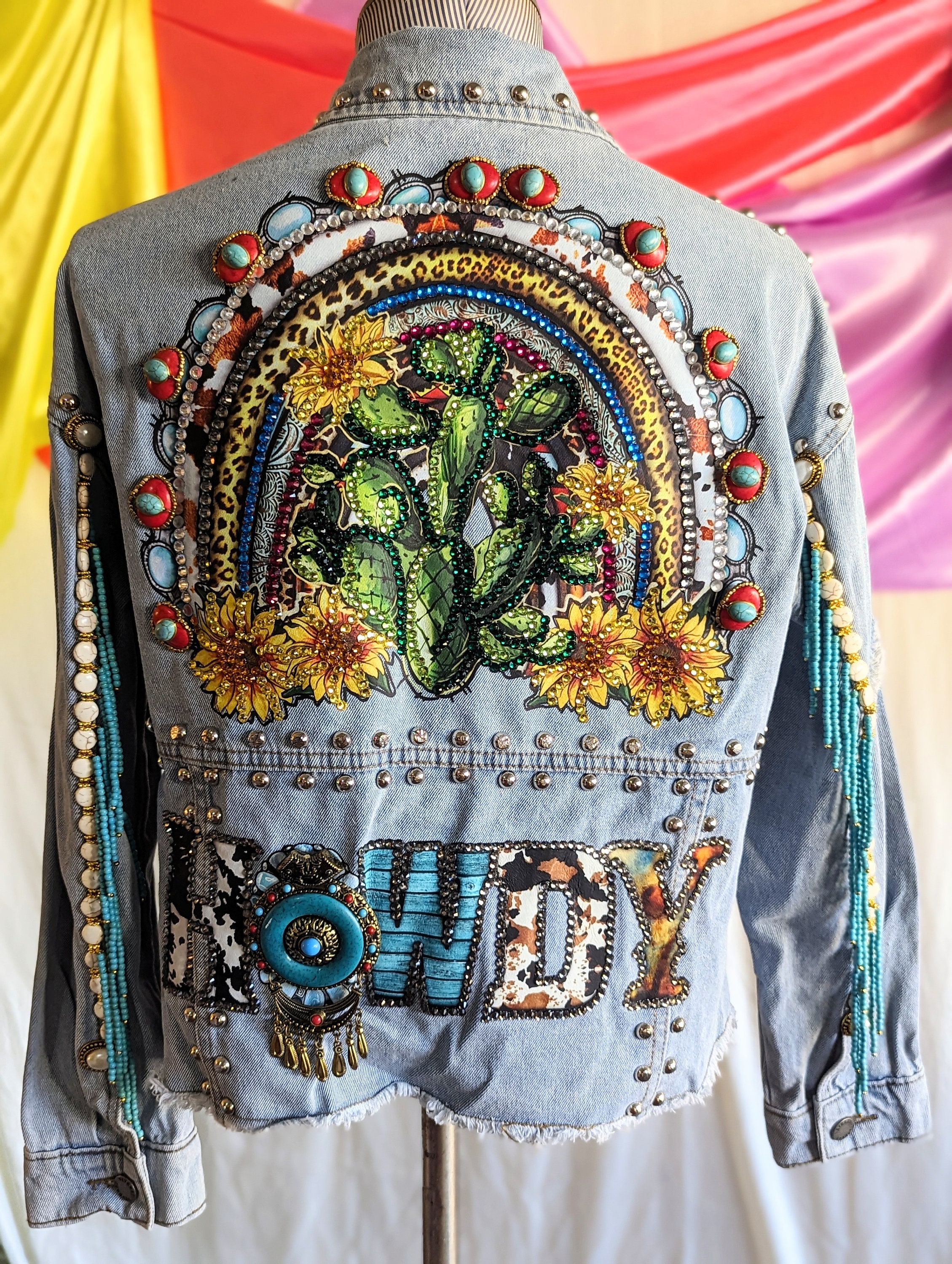 Cactus on an Arc on Light Blue Denim Jacket. Embellished Denim Jacket ...