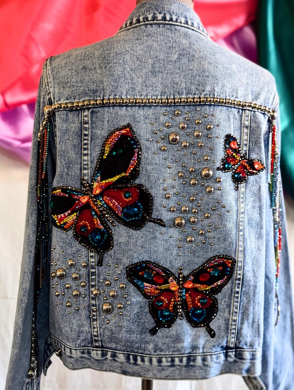 Three Modern Black Butterflies on a Light Blue Denim Jacket ...