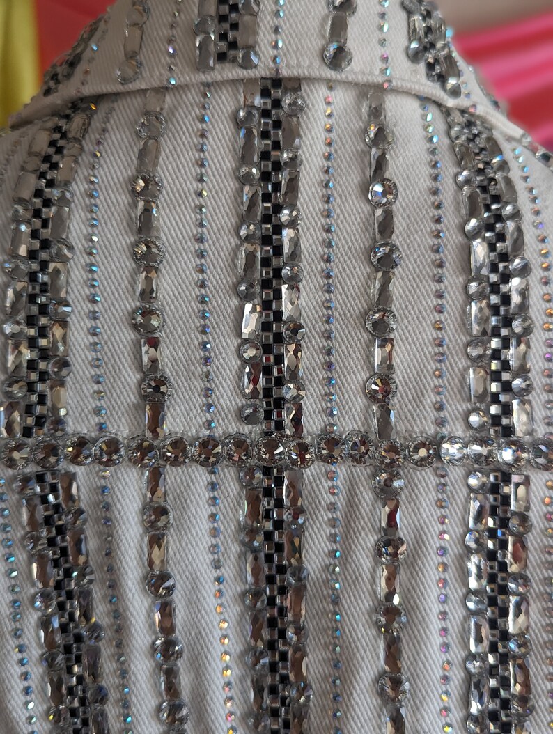 Race Sparkly on a White Denim Jacket. Embellished Denim Jacket ...
