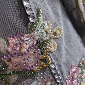 Lace With Pale Roses and Beige Lace at the Bottom on a Grey Denim ...